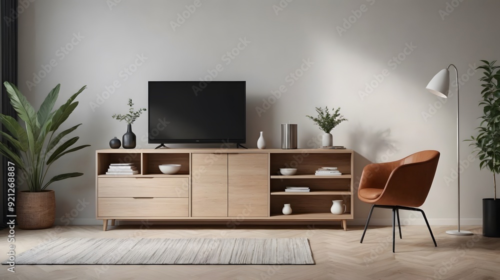 High resolution stylish living room interior design with empty ...