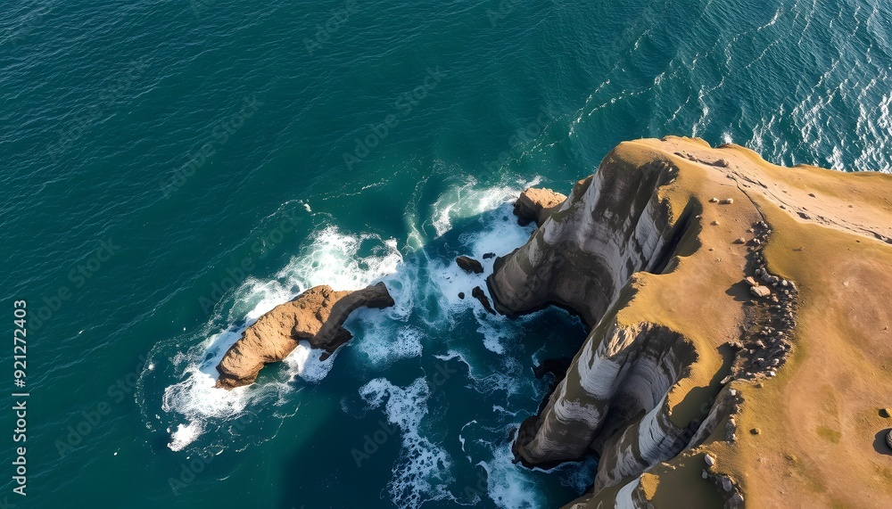 Rising aerial view of coastal erosion along the North Atlantic ...