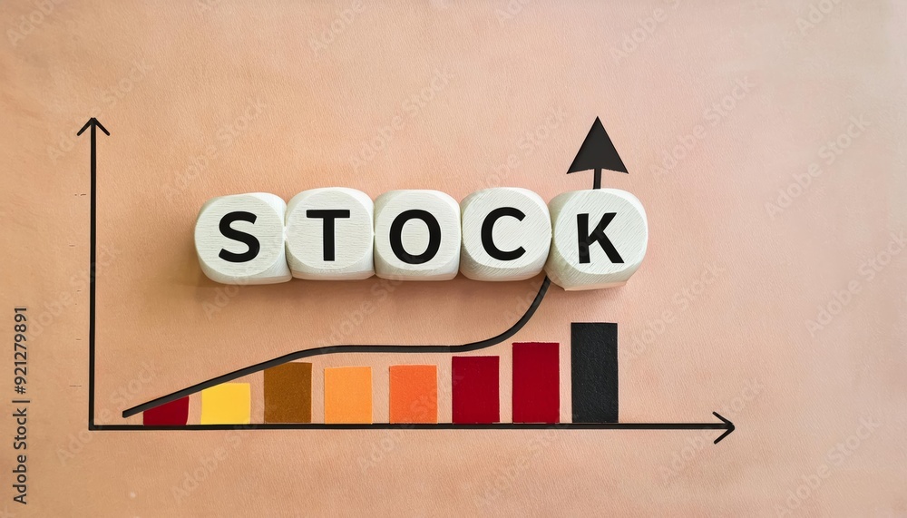 Colorful stock market growth chart with letter blocks representing the ...