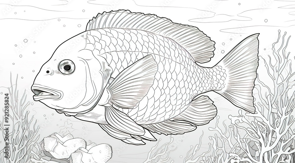 Whimsical cartoon fish characters, designed for a children's coloring ...