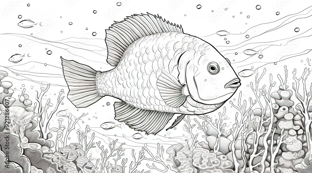 Whimsical cartoon fish characters, designed for a children's coloring ...