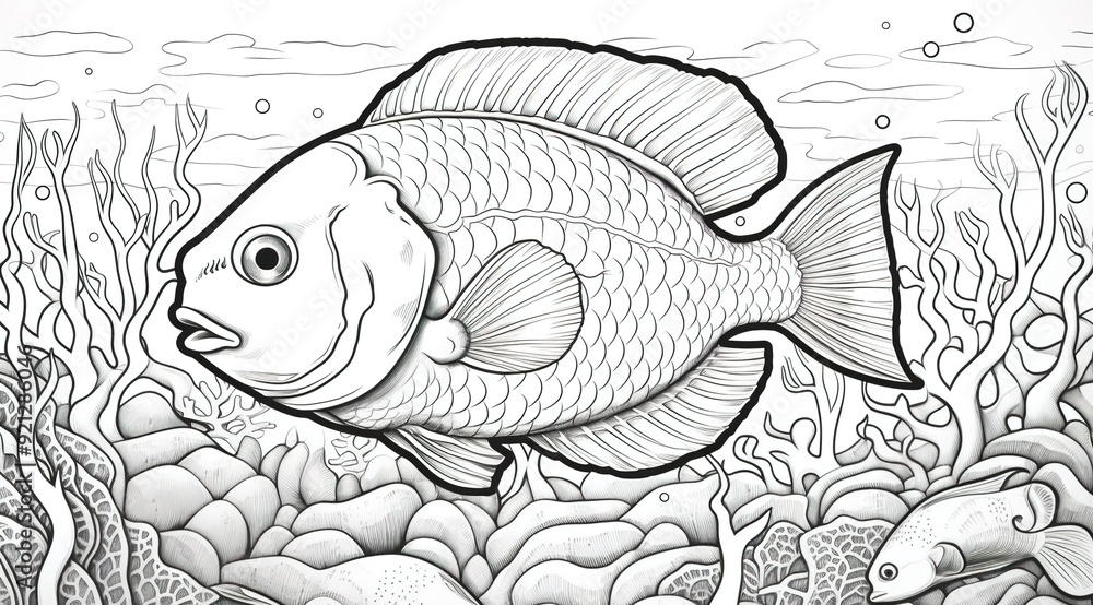 Whimsical cartoon fish characters, designed for a children's coloring ...