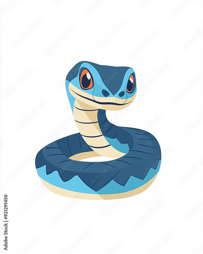 blue cartoon baby snake coiled up with a staring gaze. 4k full hd video ...