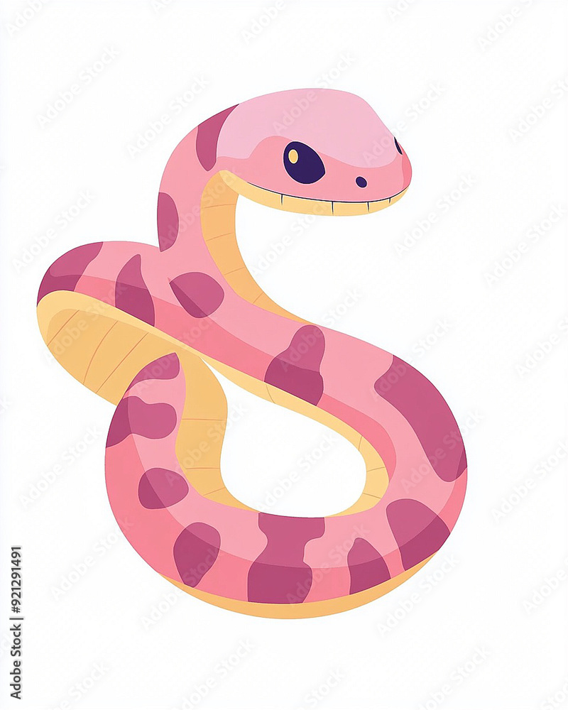 pink camouflage deadly venomous cartoon snake coiled up in a striking ...