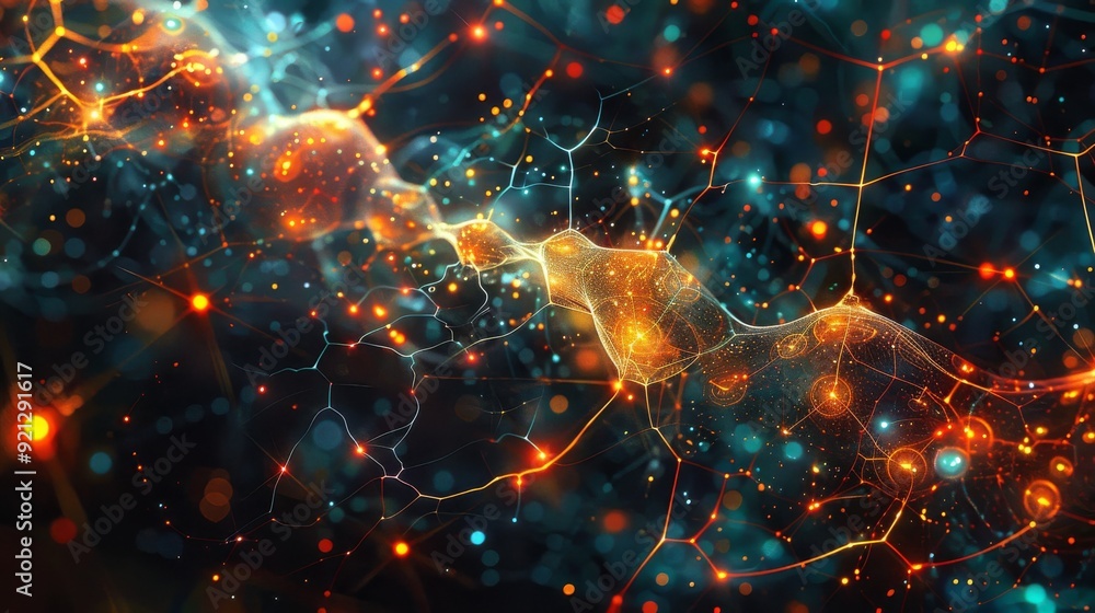 Abstract Neural Matrix: A neural matrix visualized in abstract forms, using interconnected nodes ...