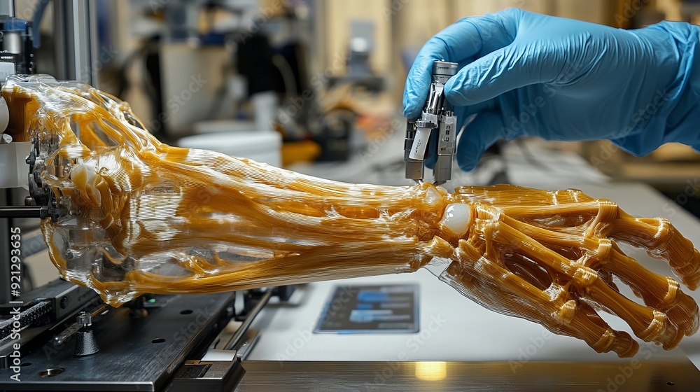 Hand assembly of a 3D printed robotic prosthetic arm in a workshop ...