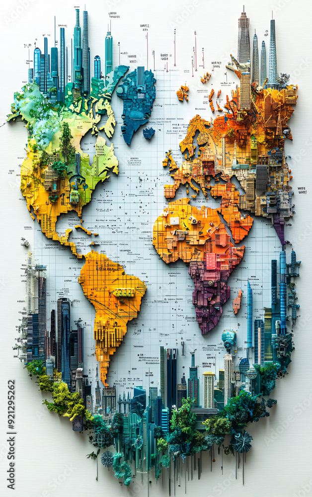 Vibrant 3D World Map with Dynamic Data Visualization and Colorful ...