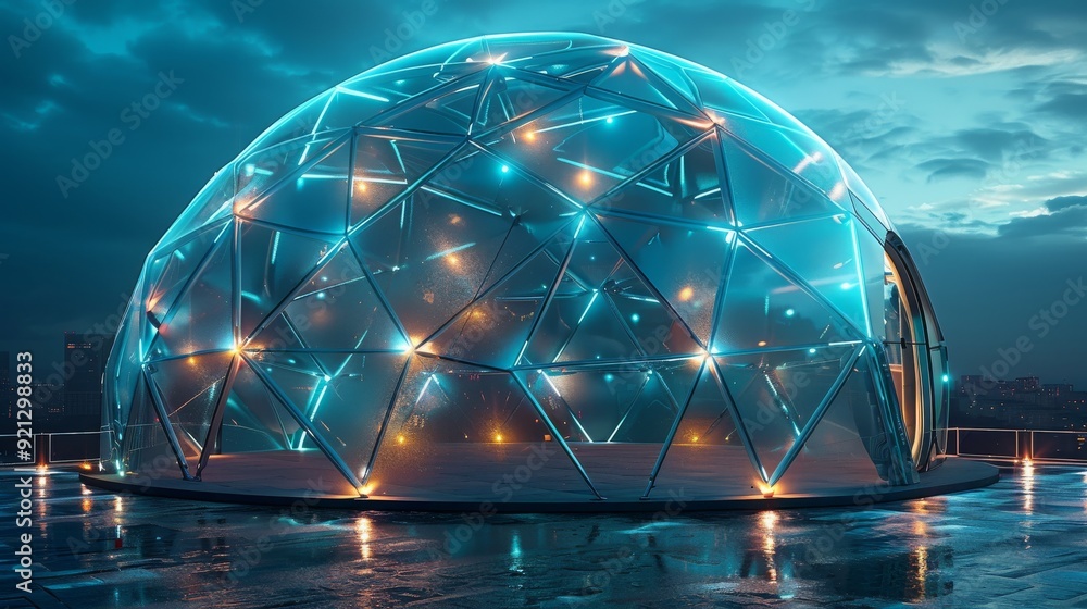Futuristic Geodesic Dome: A geodesic dome composed of futuristic ...