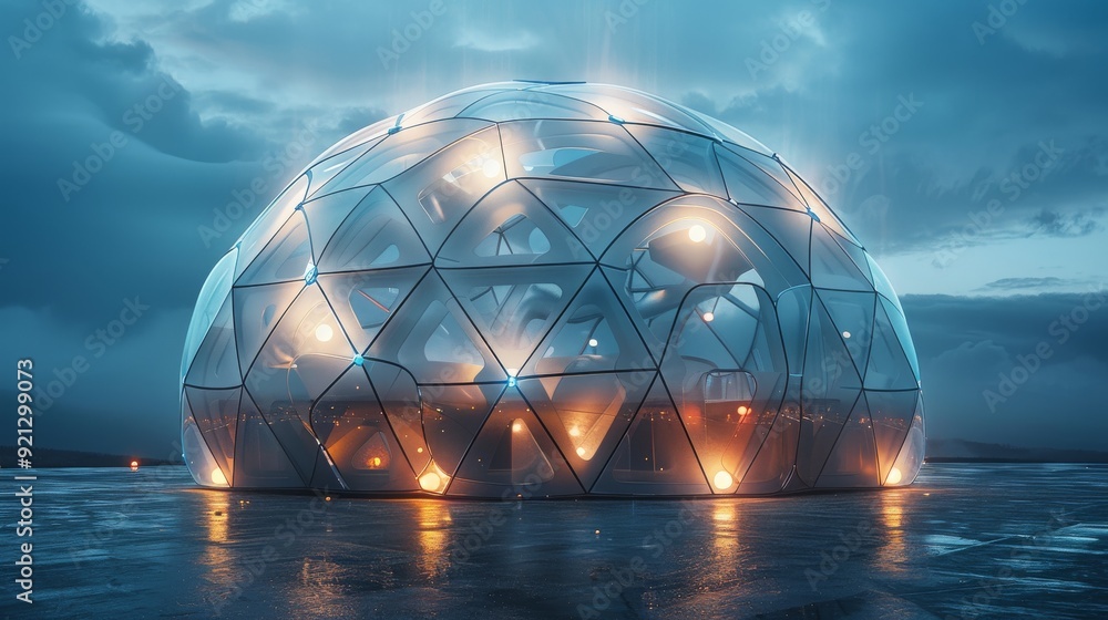 Futuristic Geodesic Dome: A geodesic dome composed of futuristic ...