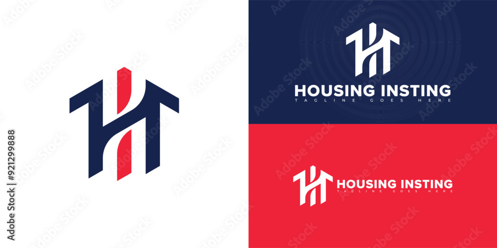 Abstract initial letter HI or IH in blue-red color isolated on multiple ...