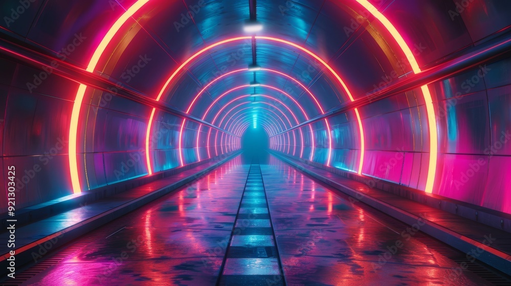 Futuristic Light Tunnels: Tunnels of light rendered with futuristic ...