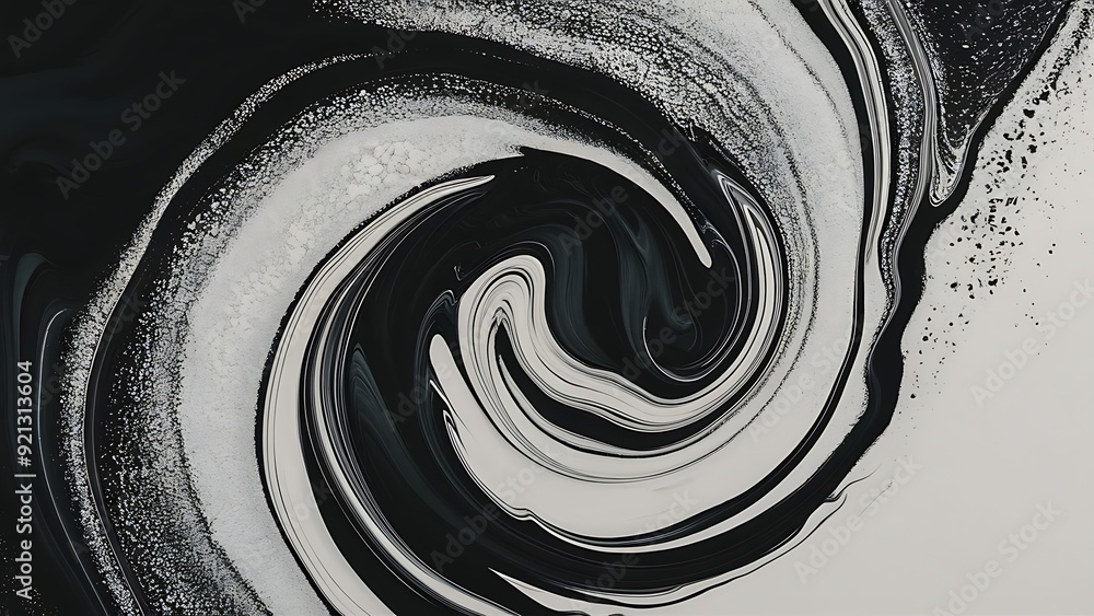 Beautiful Black and White Paint Swirls with White Particles. Elegant ...