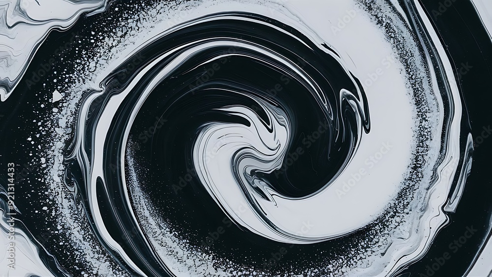 Beautiful Black and White Paint Swirls with White Particles. Elegant ...