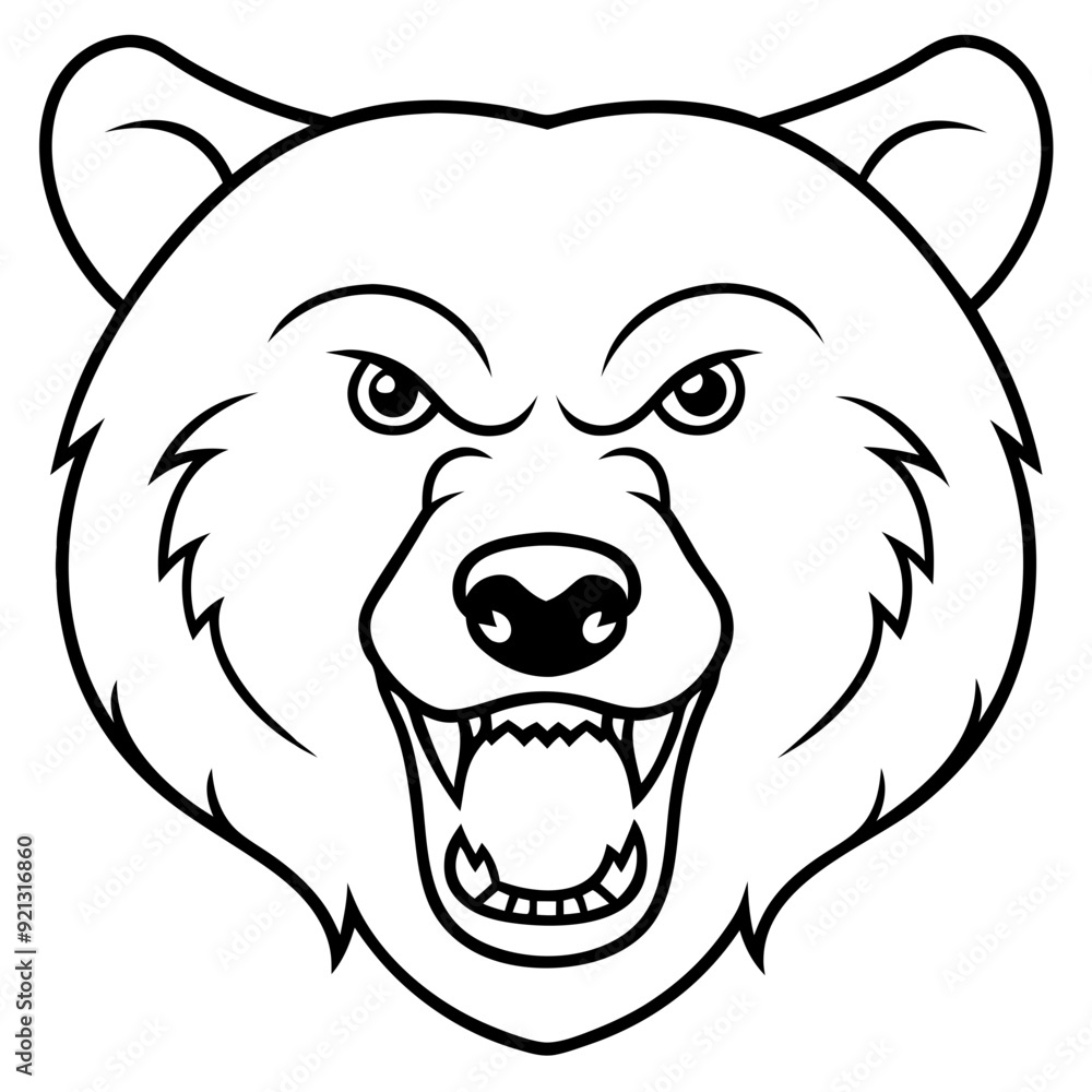 Angry Bear Head Graphic Outline Black and White Vector Illustration ...
