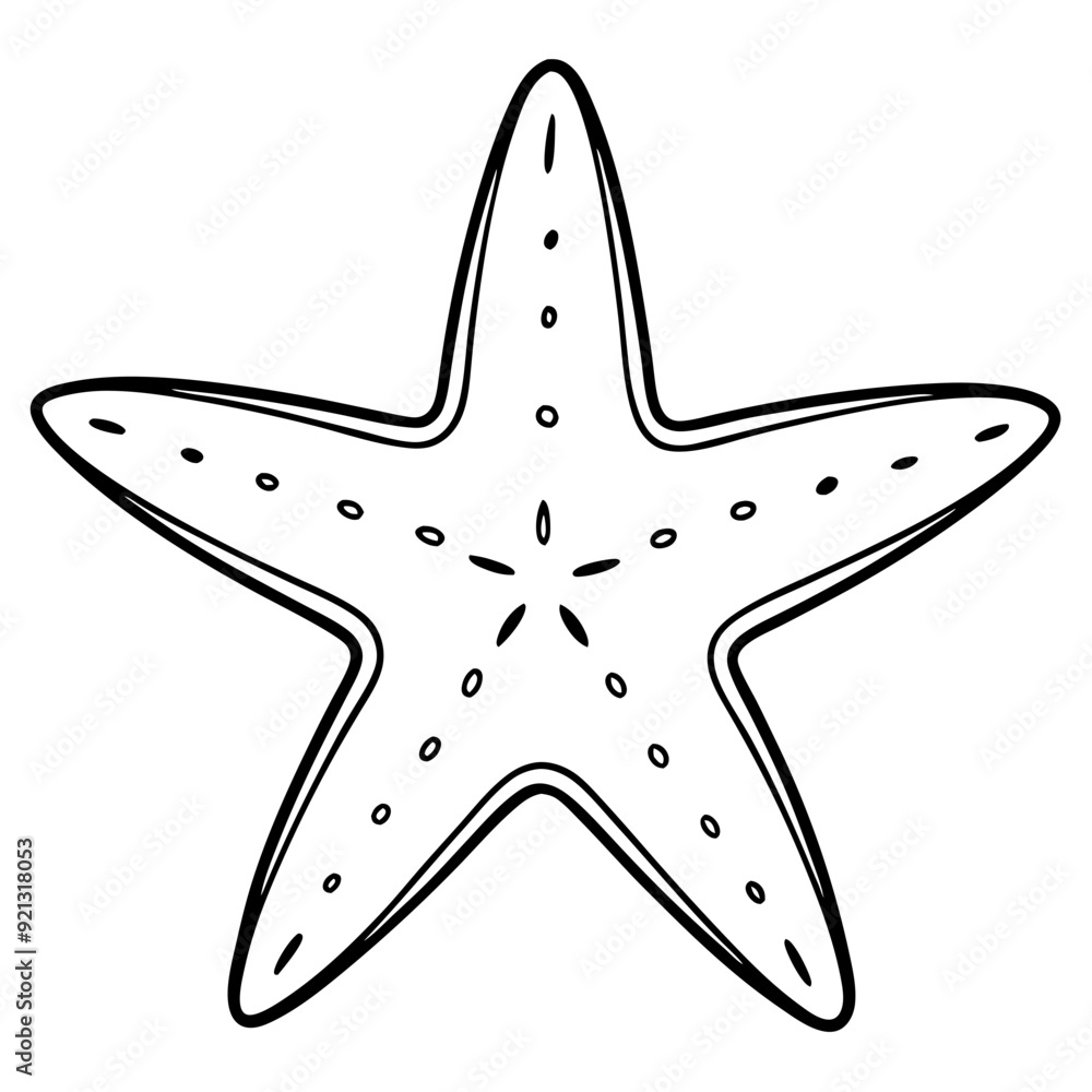 Vector Illustration Black White Simple Starfish Outline Marine Life ...