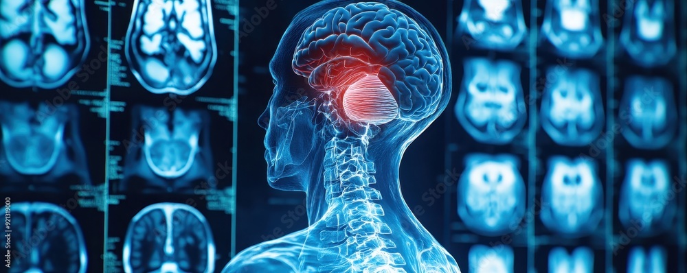 Medical Illustration of Human Brain Anatomy and MRI Scans, Highlighting ...