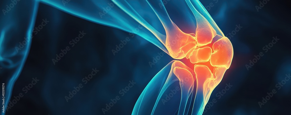 Detailed 3D illustration of the anatomy of a human knee joint ...