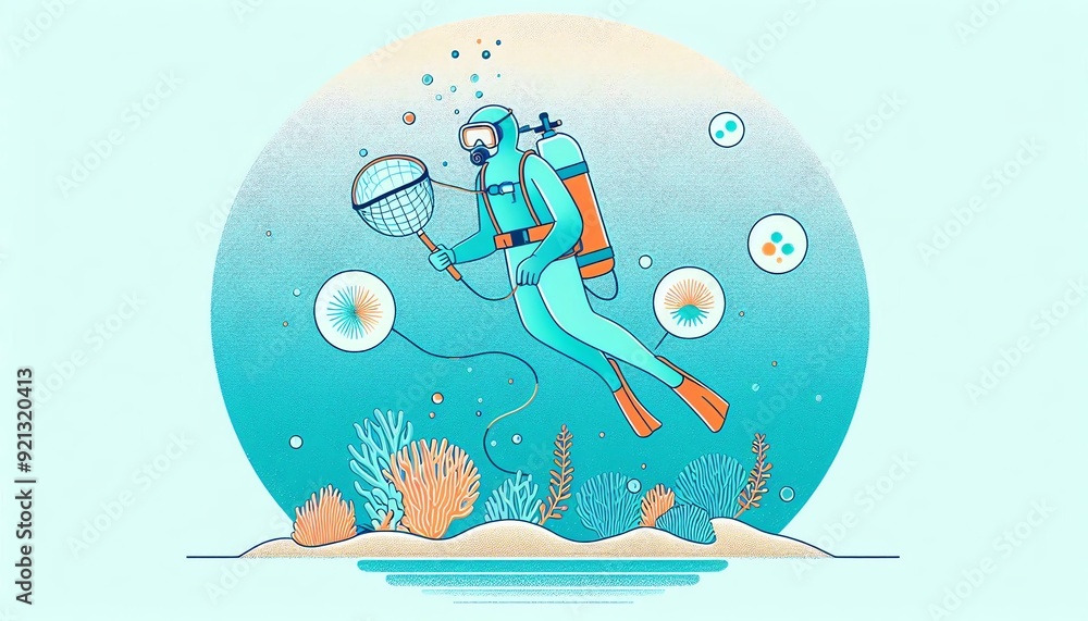 An oceanographer collecting plankton samples atop a coral reef in the ...