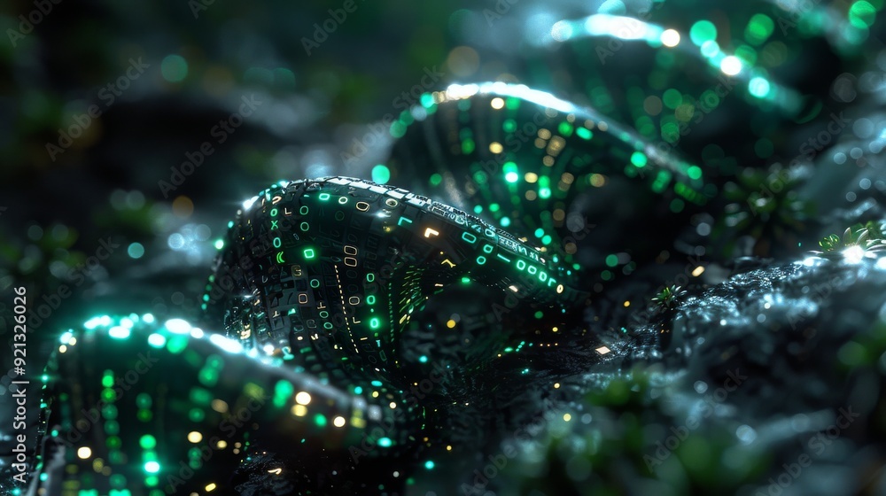 Digital DNA Strands: DNA strands visualized in a digital form, using ...