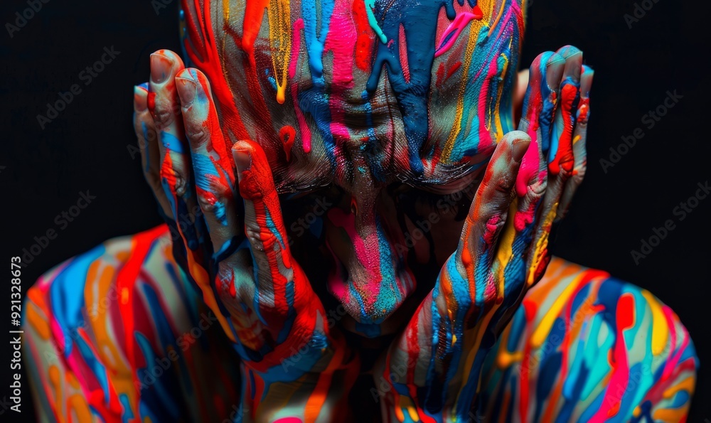 Human figure in anguish, depicted with bold lines and vivid colors ...