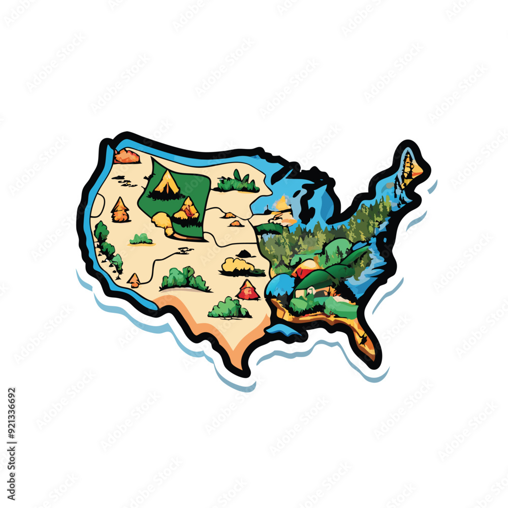 Cartoon illustration of a stylized map of the United States, with green ...