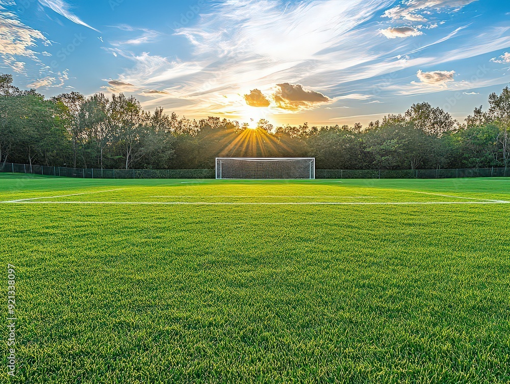 detailed soccer pitch featuring goals, penalty areas, and well-defined ...