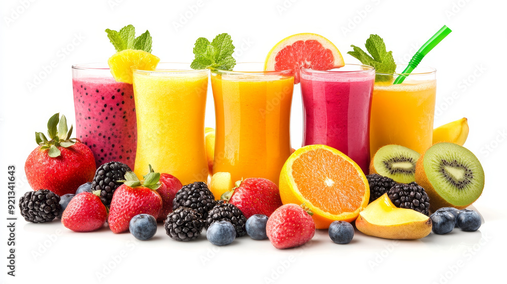 A collection of delicious fruit smoothies and their corresponding ...