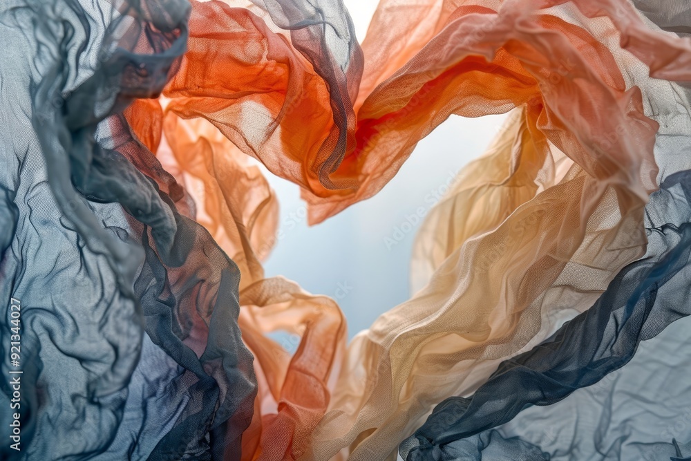 Heart shape formed by layers of sheer fabric in a structured design ...