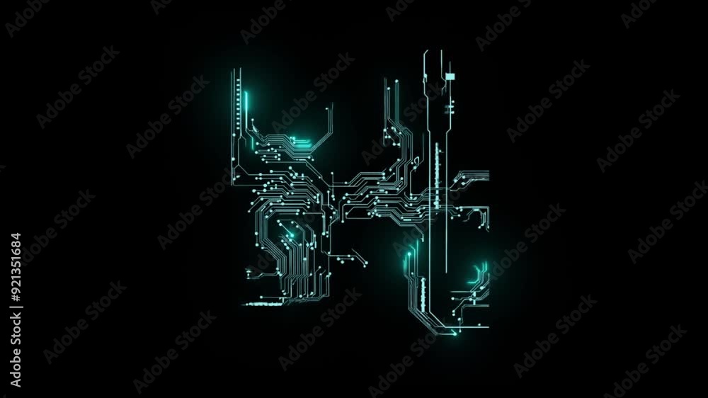 4K circuit element tech network connection on digital technology background with high-resolution ...