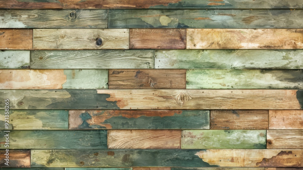 rustic wooden planks, aged and weathered texture, peeling paint, shades ...