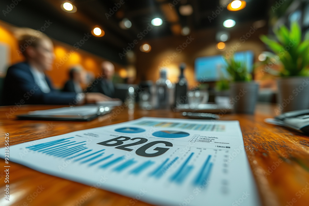 "B2G" written on a background of a business pitching ideas to a ...