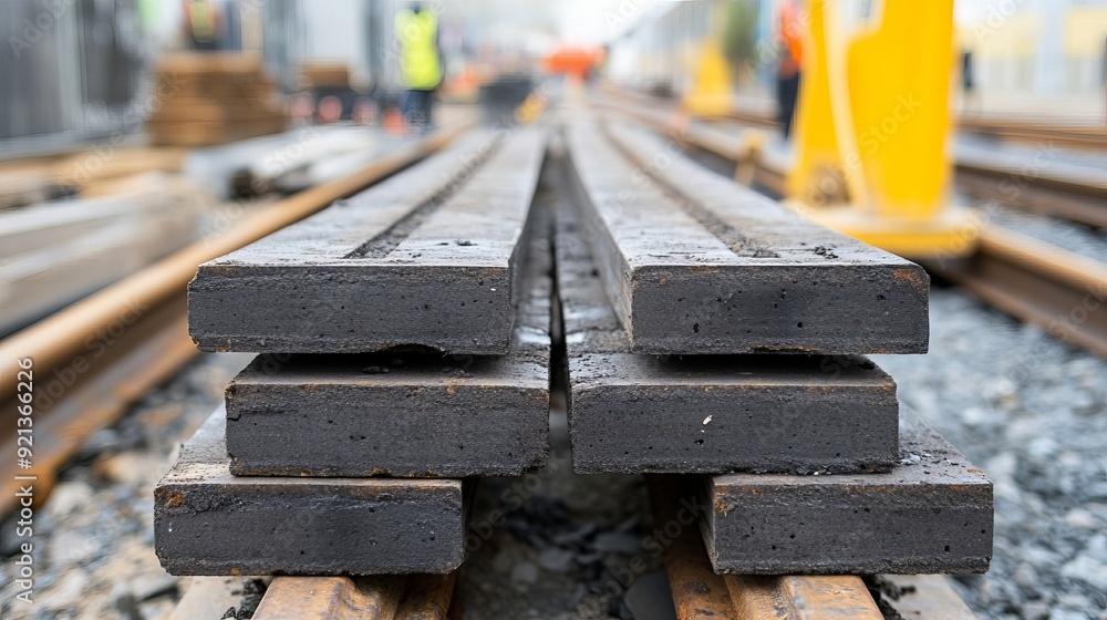 Stacked rubber shock absorption pads for tram rails during ...