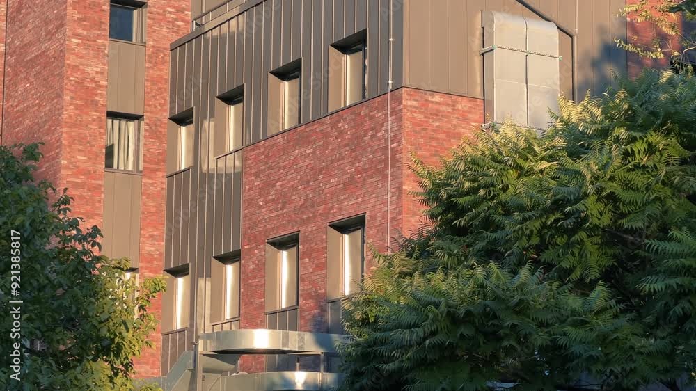 Modern Industrial-Office Complex: Sunset Panorama | Red Brick Facade ...