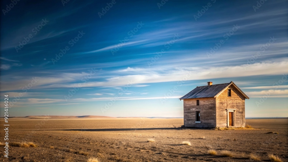 Lonely building standing alone in a desolate landscape, lonely ...