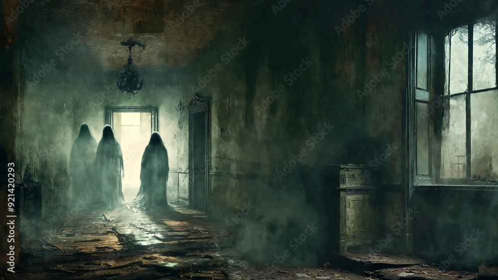Horror digital painting featuring ghostly apparitions lurking in the ...