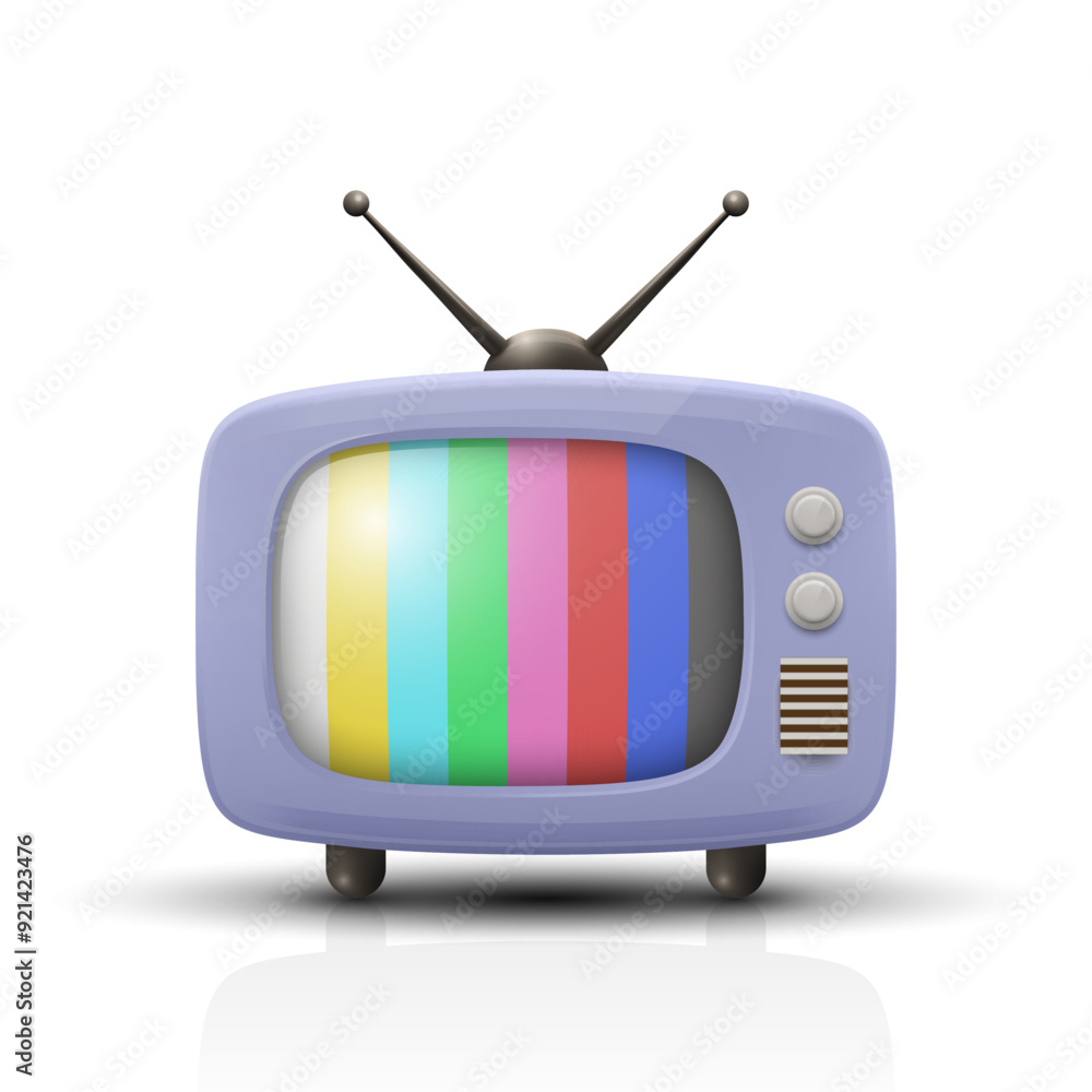 Realistic Vector Vintage Purple TV Set Icon with Striped Test Pattern ...