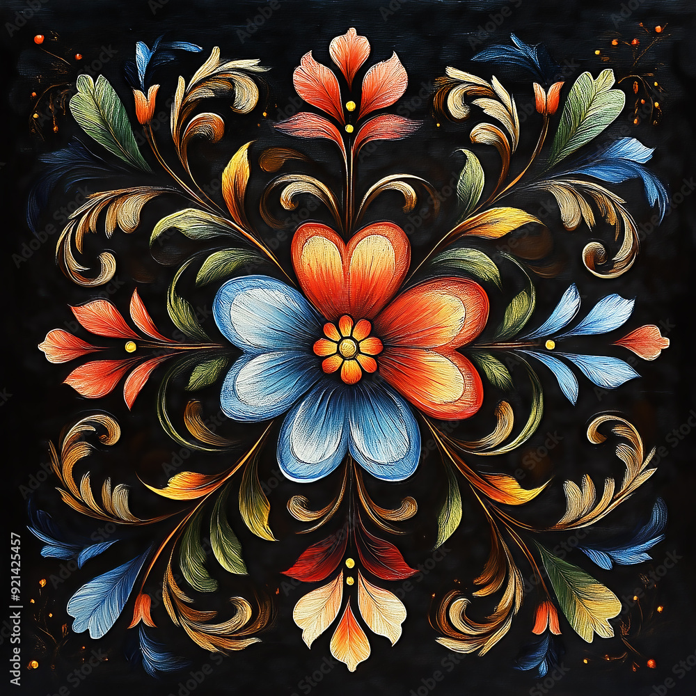 Traditional hand painted tole design for a canal boat or a narrow boat ...
