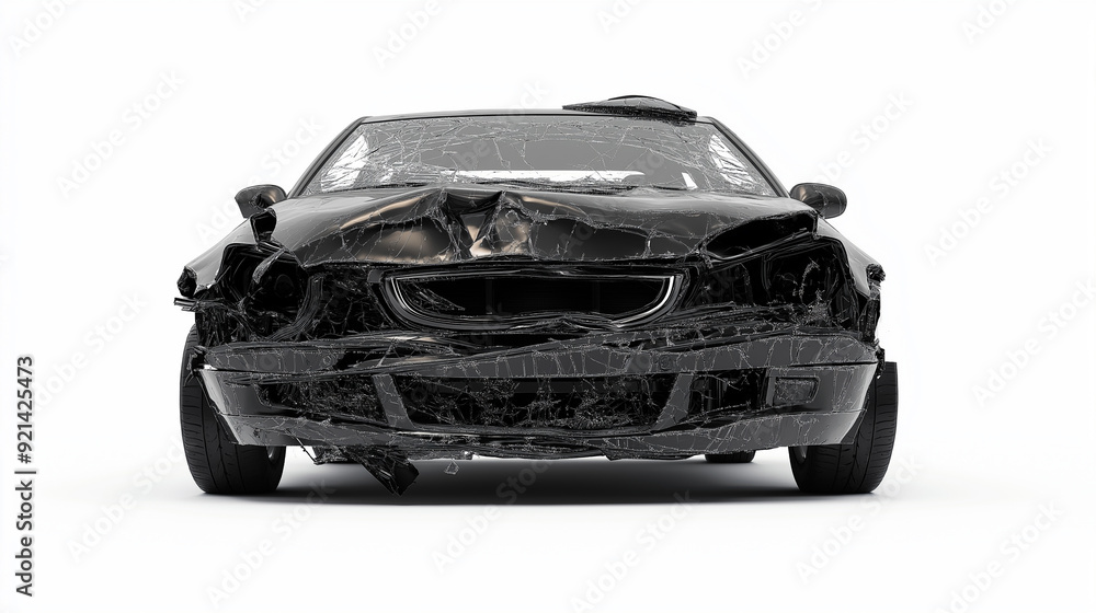 heavily damaged wrecked car on white background, illustrating vehicle ...