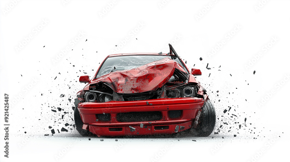 heavily damaged wrecked car on white background, illustrating vehicle ...