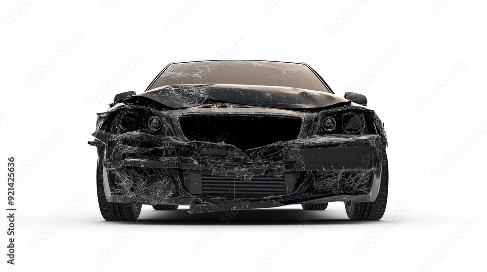 heavily damaged wrecked car on white background, illustrating vehicle ...