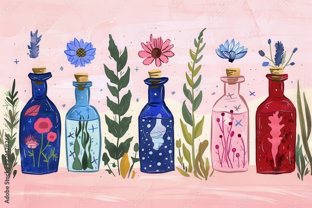 Enchanted Botanical Bottles: Whimsical Floral Illustrations with ...