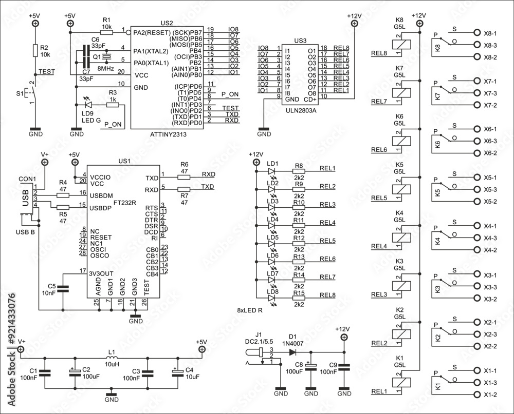 Vetor de Schematic diagram of electronic device. Vector drawing ...