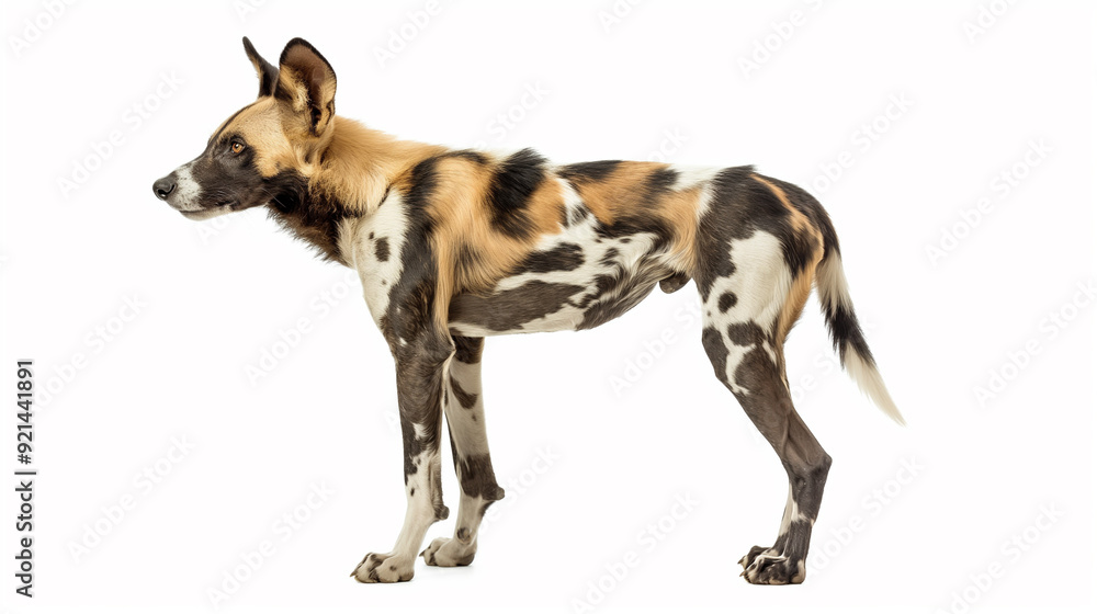 African Wild Dog Profile: A striking, full-body profile of an African ...