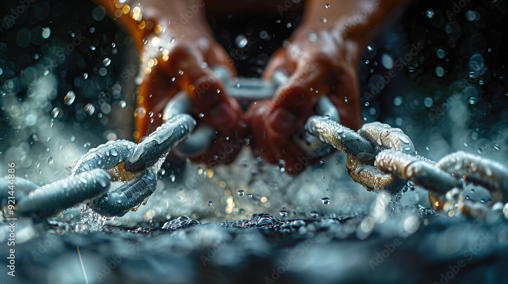 Broken Chains: A person breaks chains made of bottles, symbolizing ...