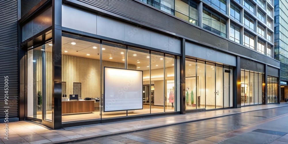 Beautiful glass facade of shop premises with modern outdoor advertising ...