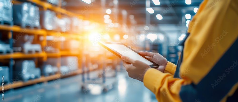 Warehouse workers using tablets to monitor inventory, highlighting the ...