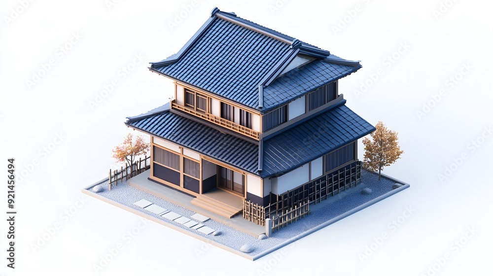 3d rendering isometrics model of a Japanese 2 floor traditional house ...