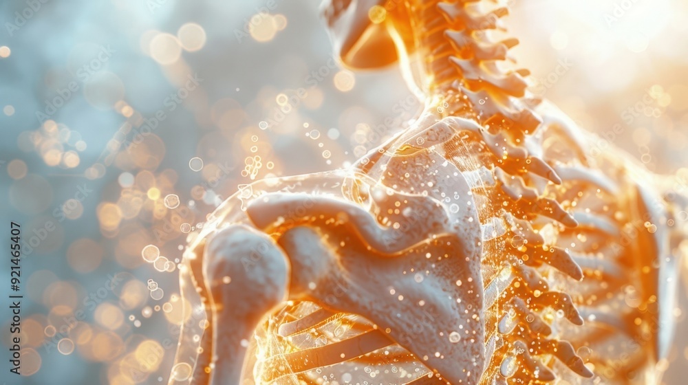 3D rendering of the skeletal system with annotated joint analysis ...