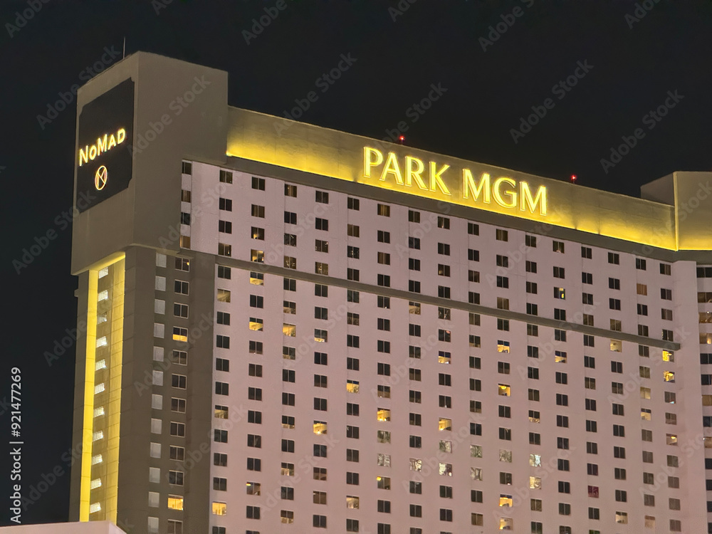 Las Vegas,Nevada,USA-June 17th 2024:Park MGM hotel and casino building at night Stock Photo ...