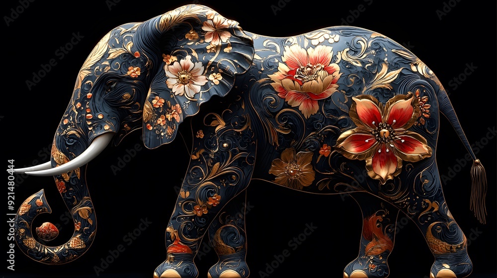 Auspicious Elephant with Modern Motifs: An elephant featuring ...